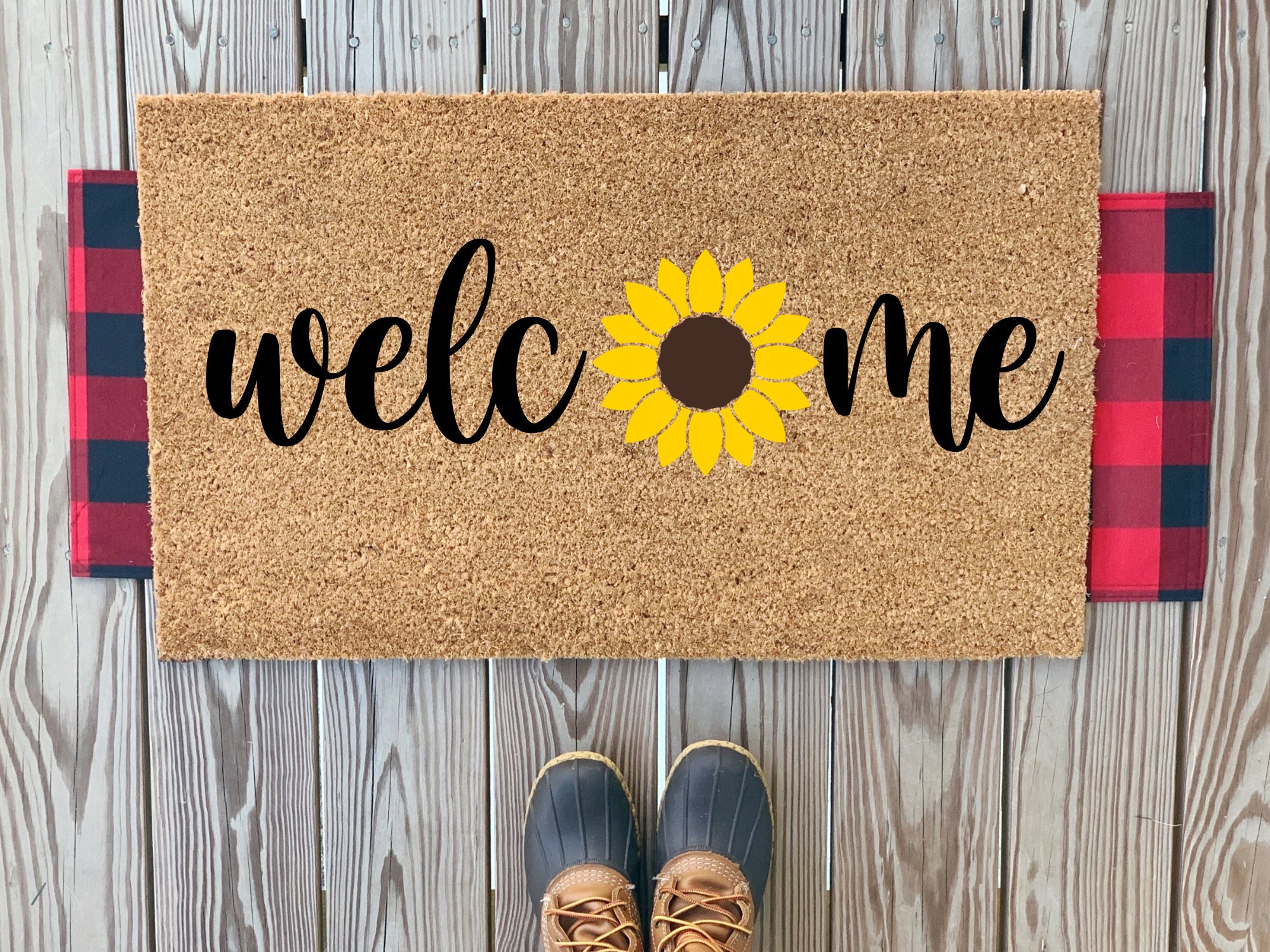 Welcome With Sunflower Doormat | Cute Spring Welcome Mat | Floral Front ...