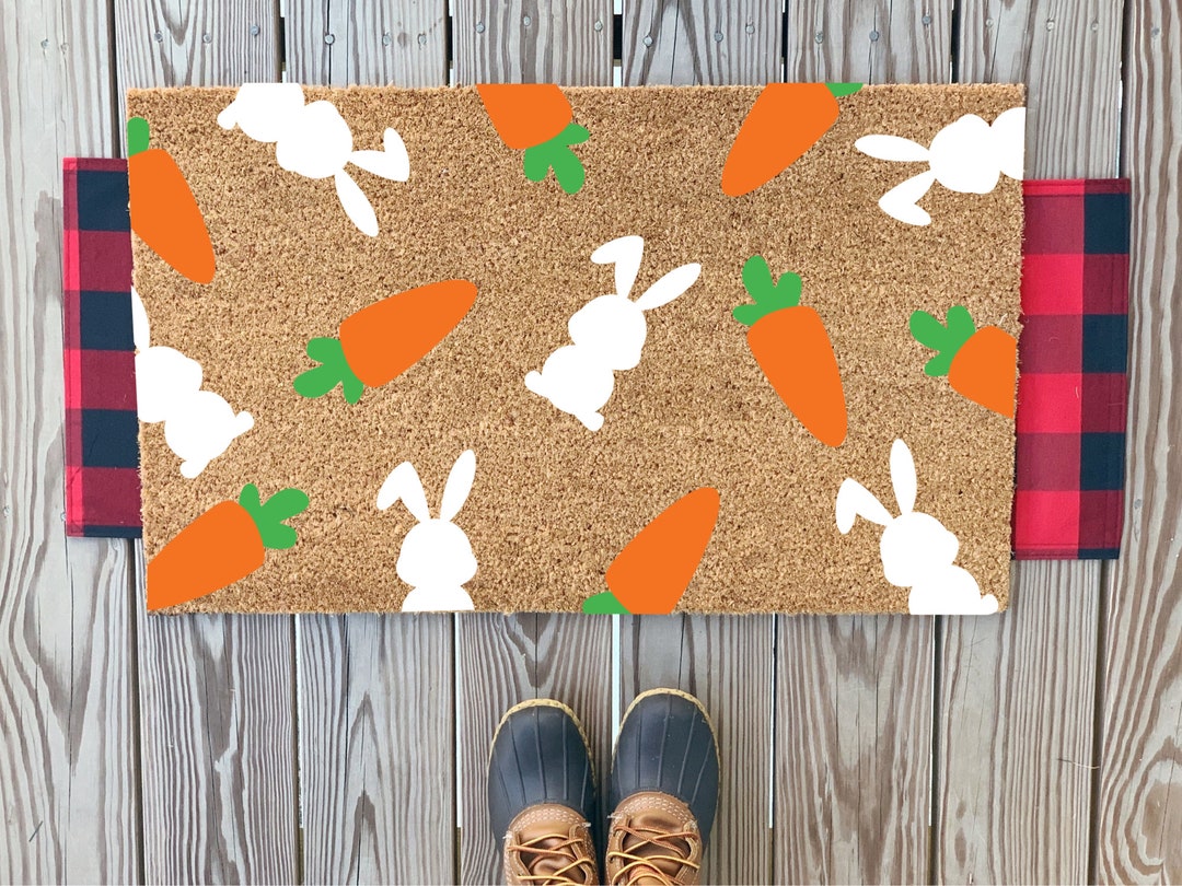 Carrot and Bunny Pattern Doormat | Welcome Peeps Easter Bunny Spring ...
