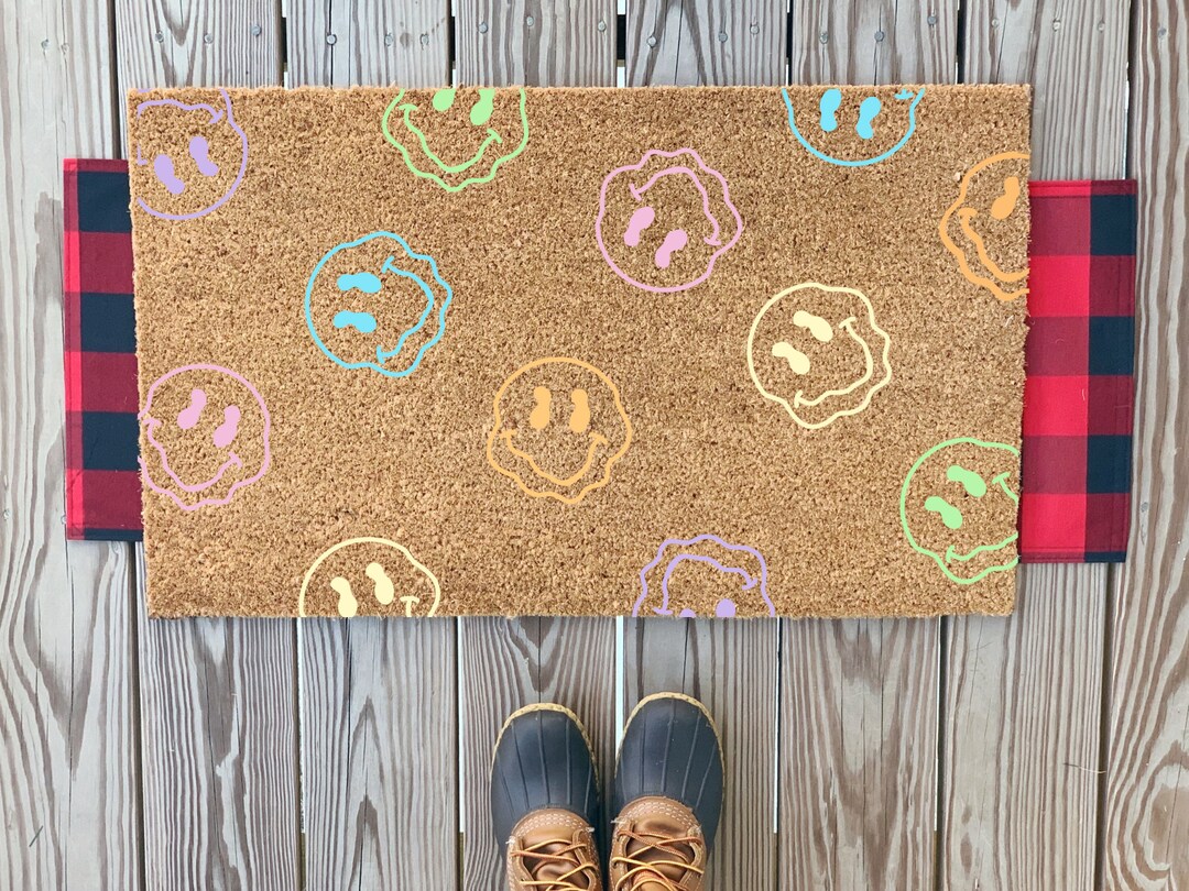 Pastel Rainbow Colorful Retro Melted Smiley Face Pattern Doormat ...