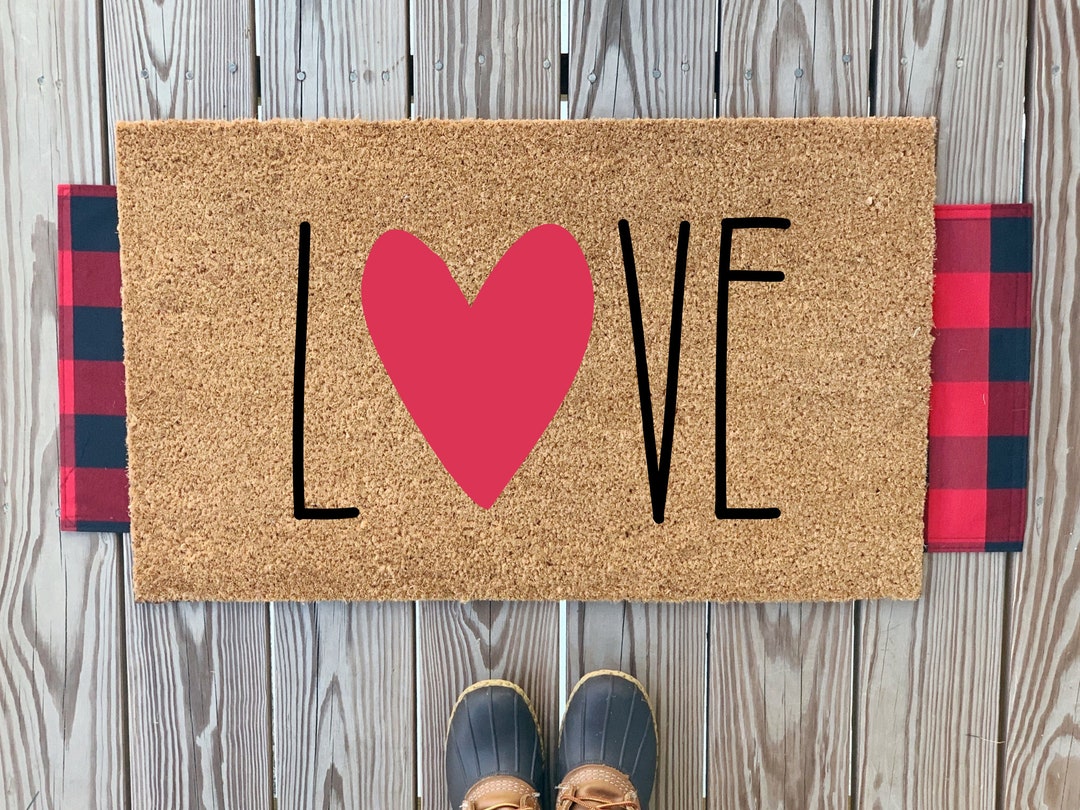 Love With Heart Valentines Day Doormat Simple Valentines Day Doormat ...