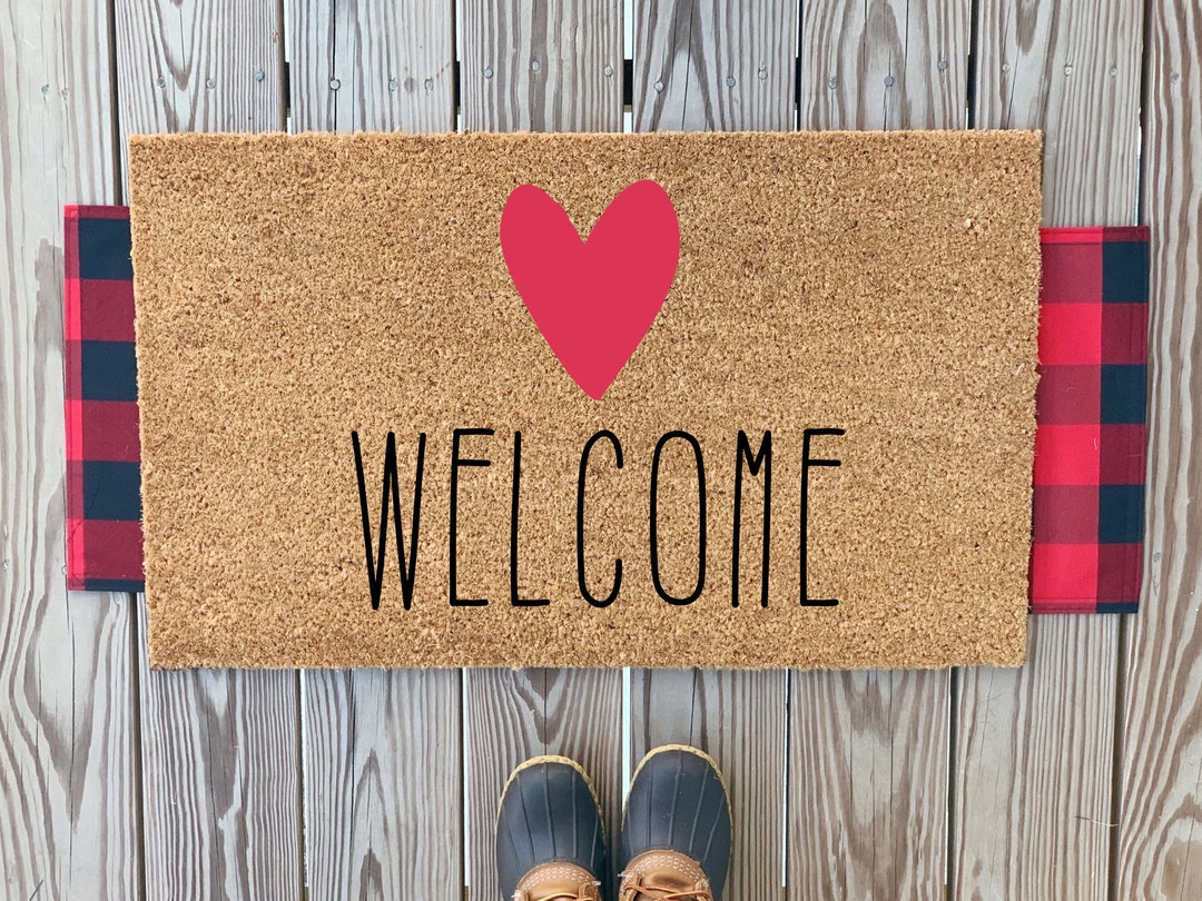 Welcome With Heart Valentine's Day Door Red Heart - Etsy