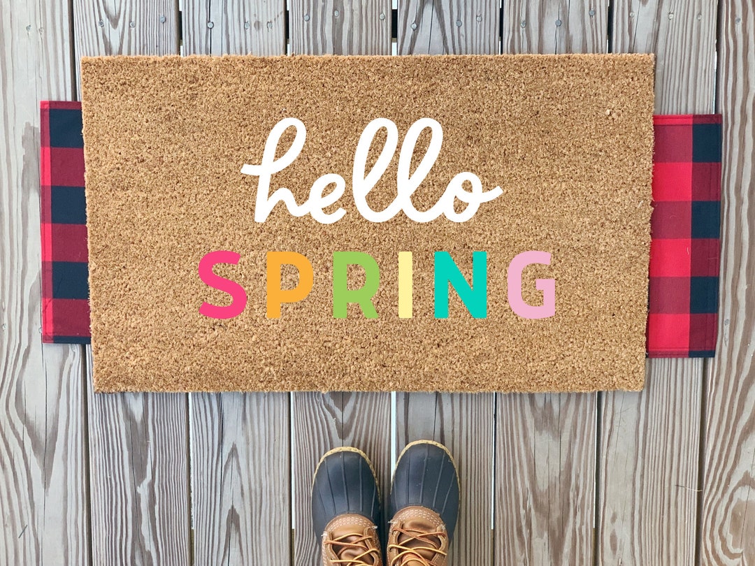 Colorful Hello Spring Doormat | Easter Doormat | Outdoor Easter and ...