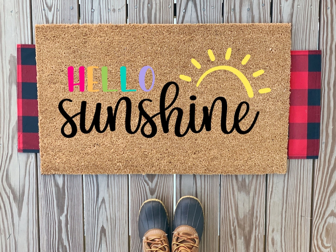 Colorful Hello Sunshine Doormat | Cute Summer Outdoor Welcome Mat ...