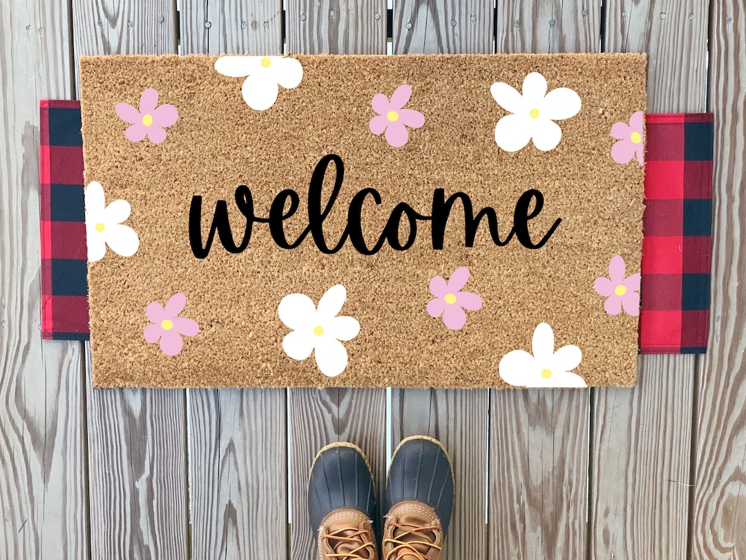 Colorful Floral Welcome Mat | Cute Floral Front Doormat | Spring ...