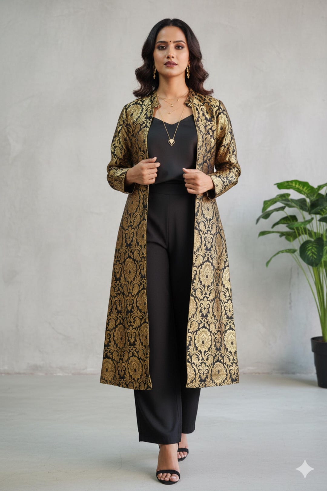 Black Banarasi Long Jacket for Women: Indo Western Dress - Etsy