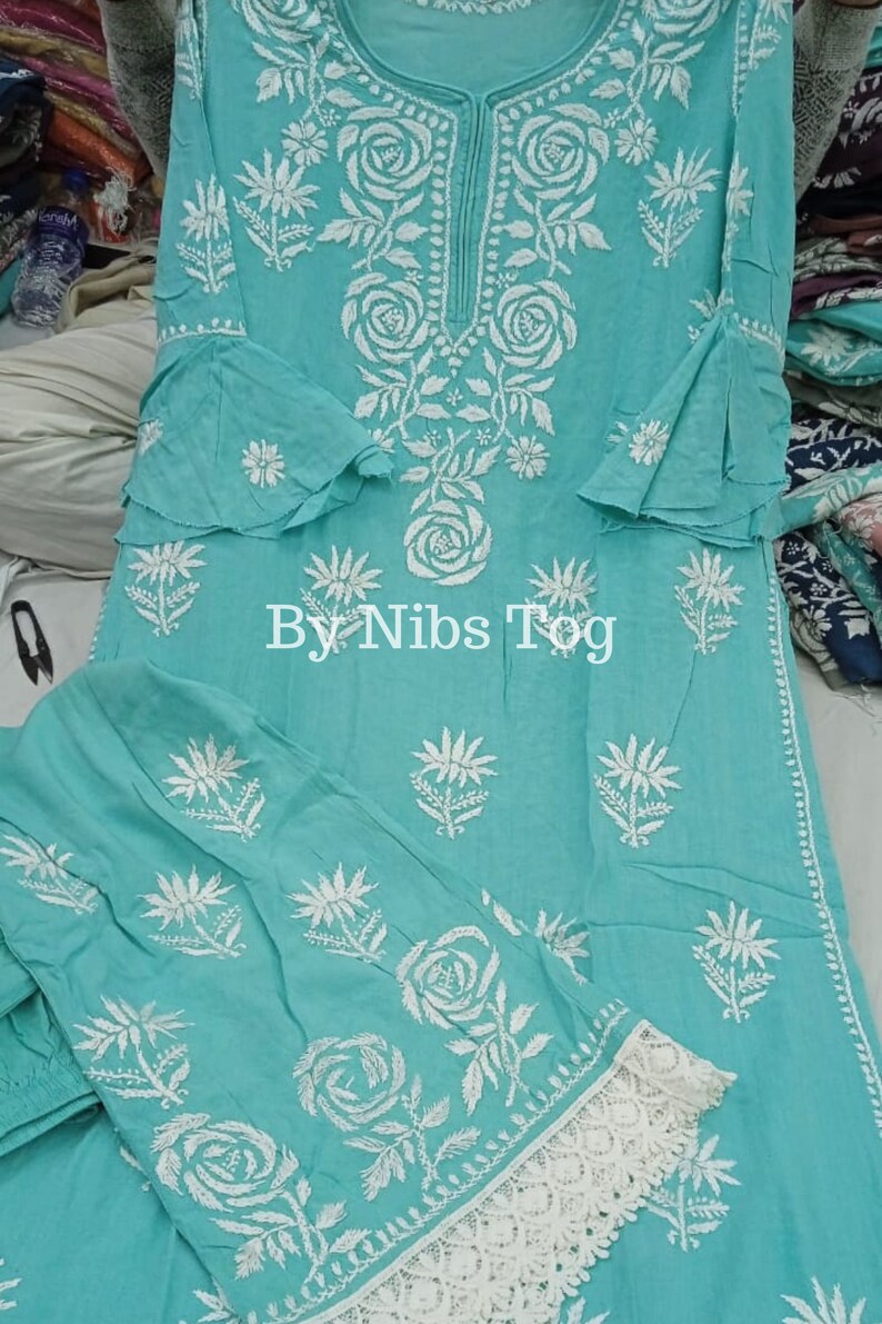 Nibs Tog Chikankari Kurta Palazzo Set With Bell Sleeves, Indian Ethnic ...