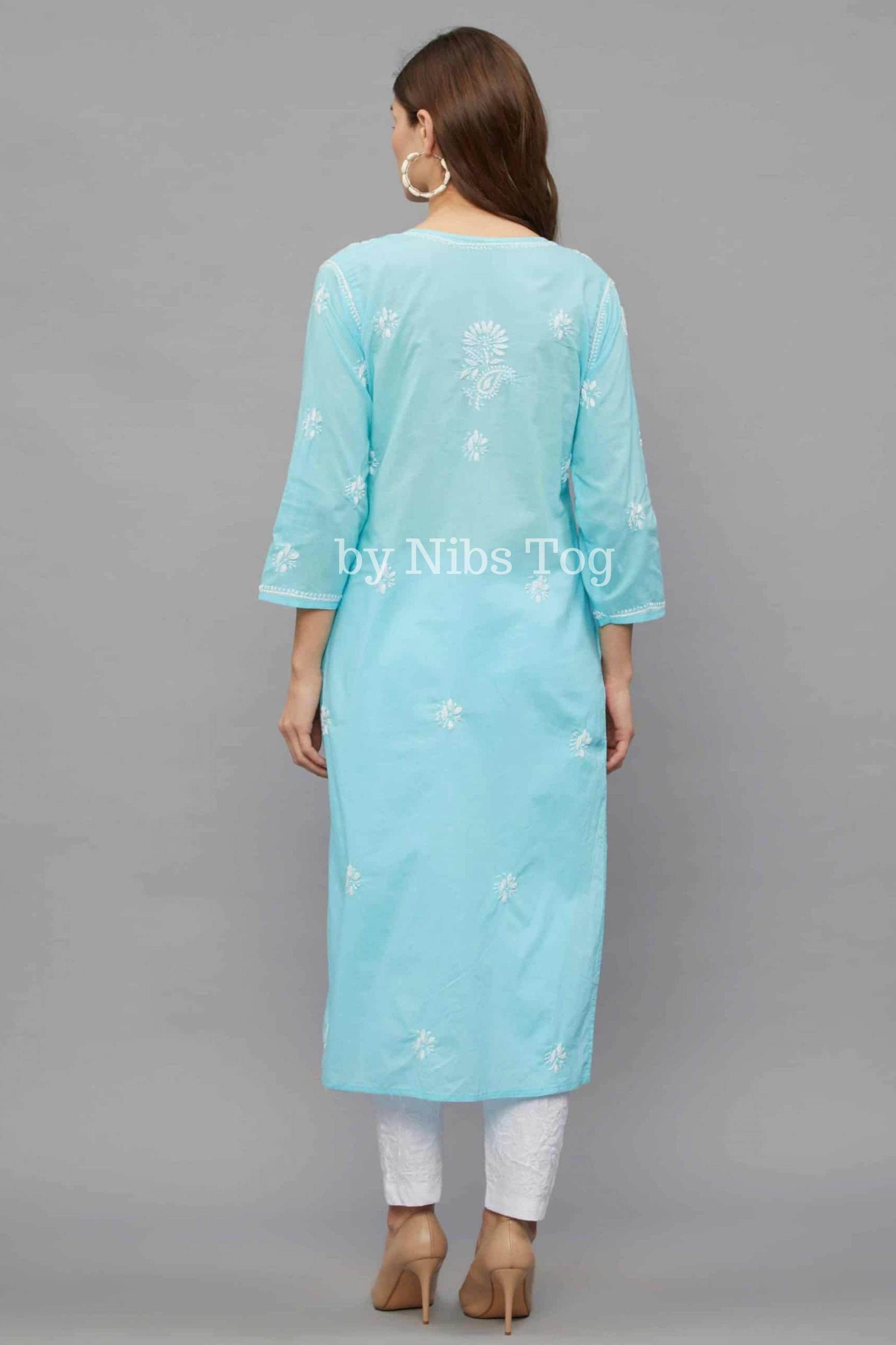 Nibs Tog Women’s Lucknowi Chikankari Hand Embroidered Straight Cotton ...
