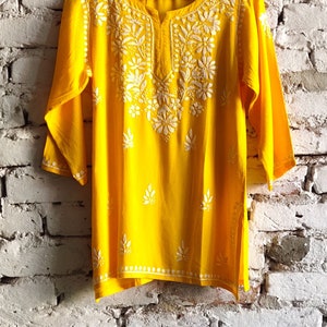 Handmade Yellow Chikankari Short Kurta for Women Casual Wear - Etsy