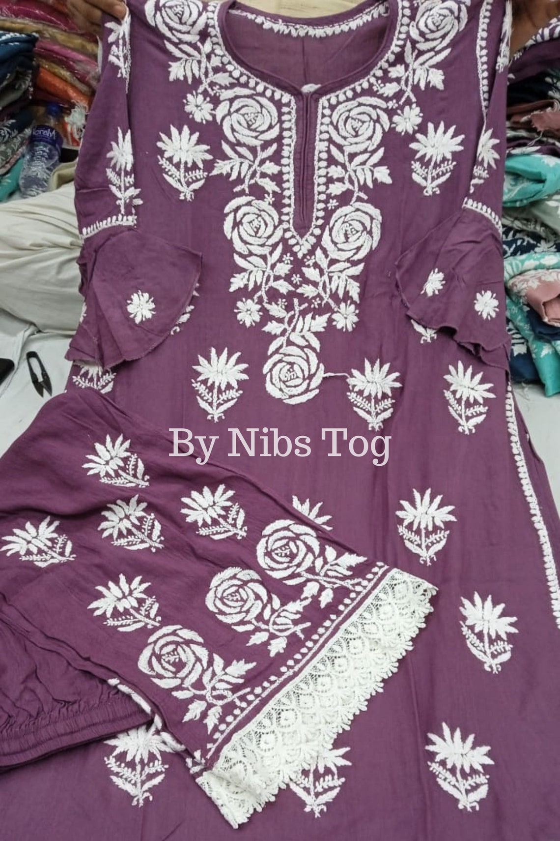 Nibs Tog Chikankari Kurta Palazzo Set With Bell Sleeves, Indian Ethnic ...