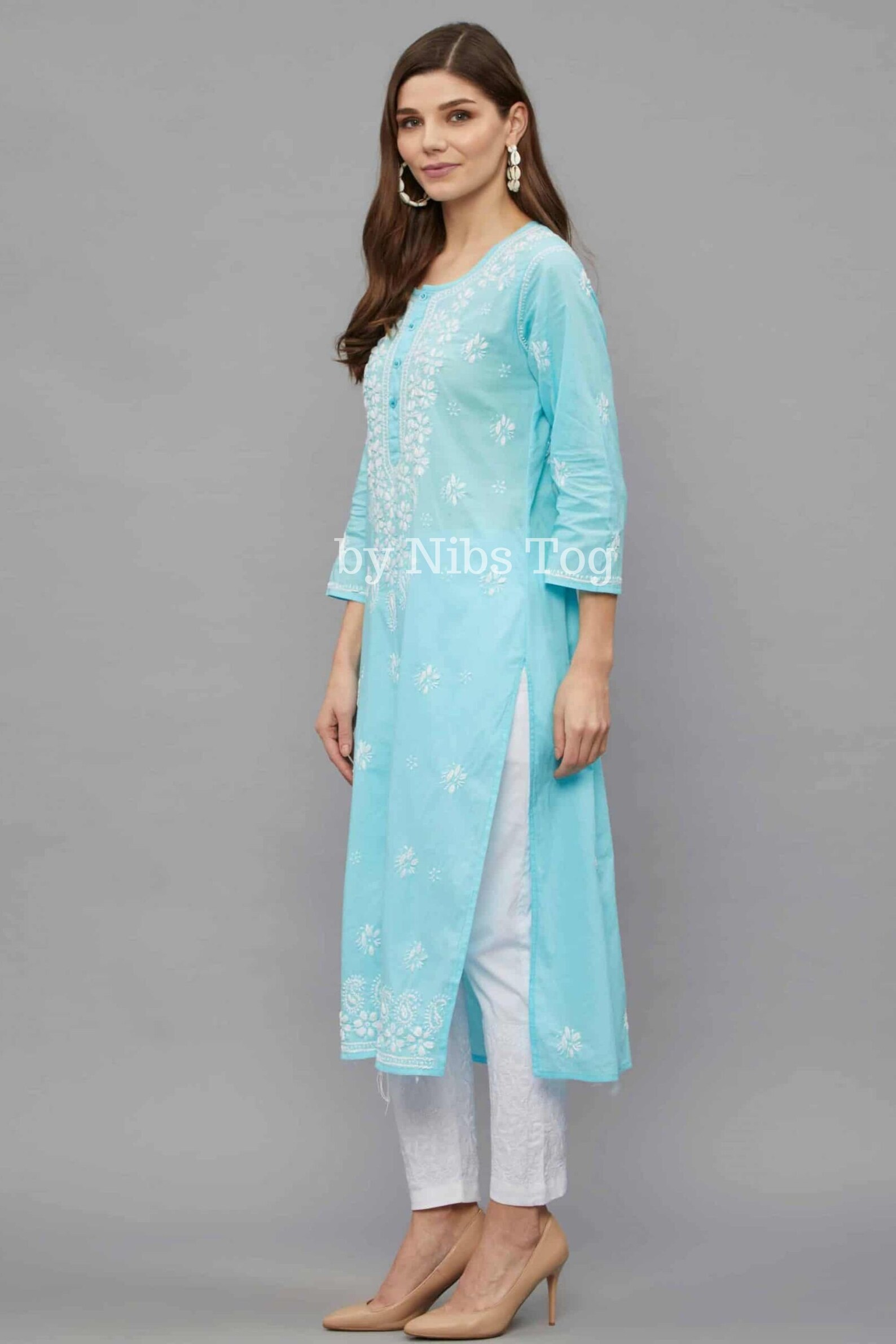 Nibs Tog Women’s Lucknowi Chikankari Hand Embroidered Straight Cotton ...