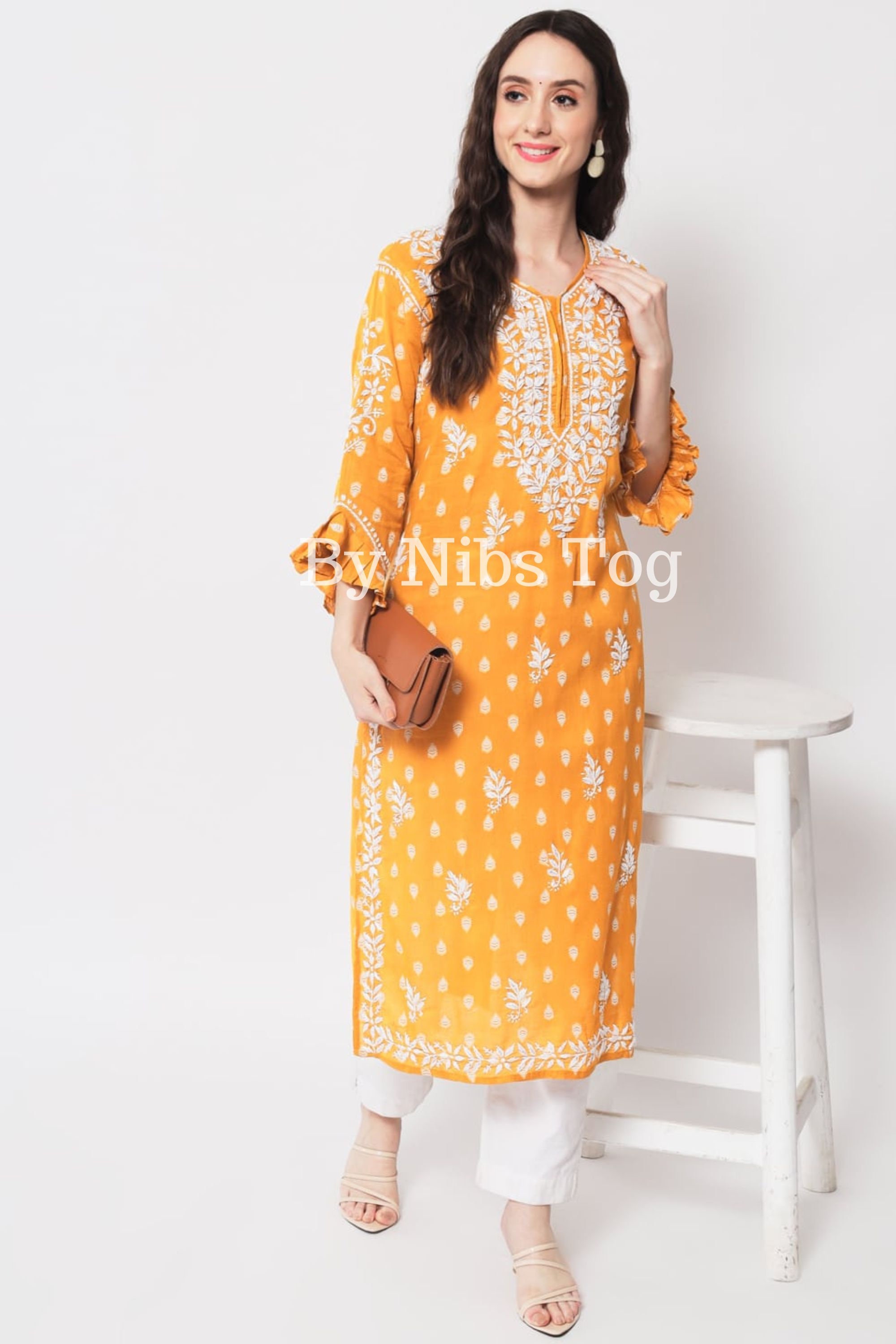 Nibs Tog Mustard Yellow Chikankari Kurti for Women Cotton With - Etsy