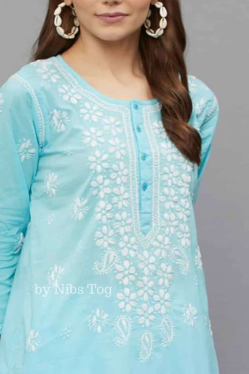 Nibs Tog Women’s Lucknowi Chikankari Hand Embroidered Straight Cotton ...