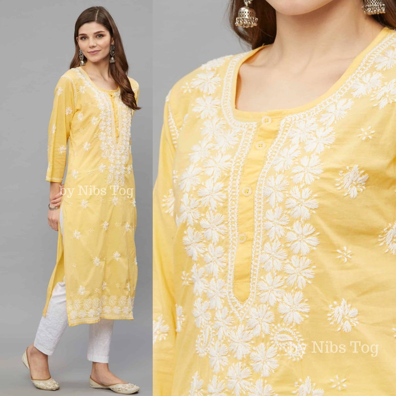 Nibs Tog Women’s Lucknowi Chikankari Hand Embroidered Straight Cotton ...
