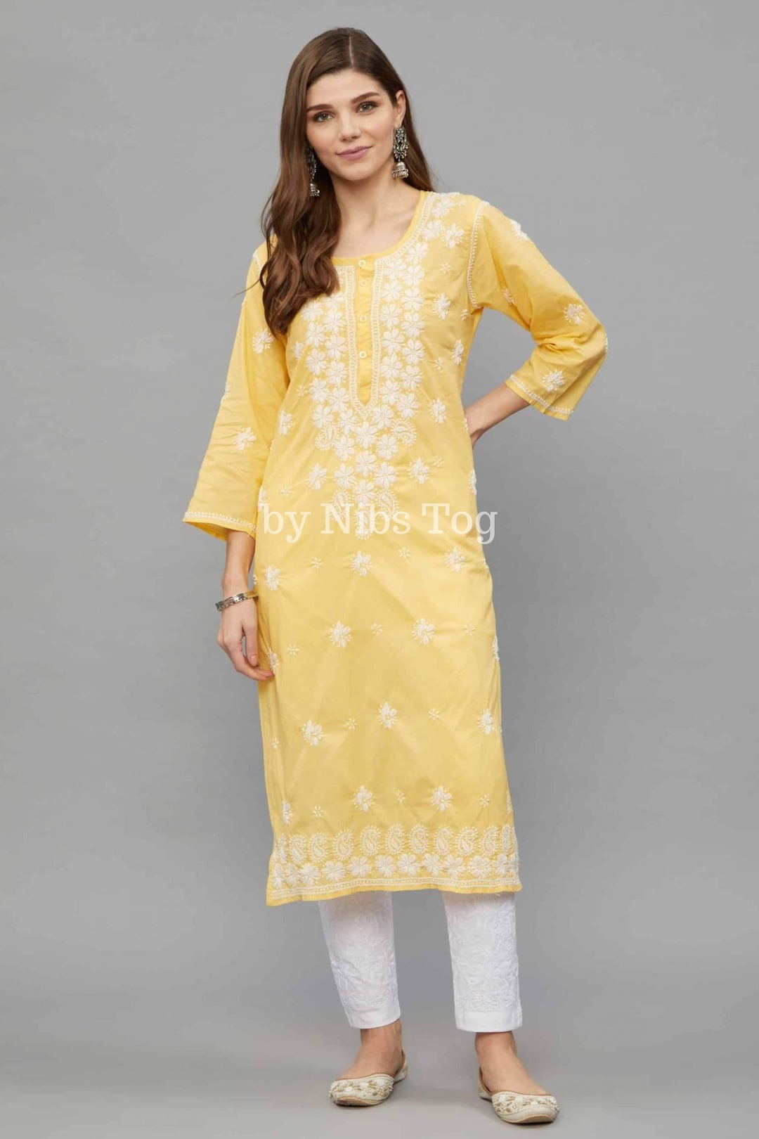 Nibs Tog Women’s Lucknowi Chikankari Hand Embroidered Straight Cotton ...