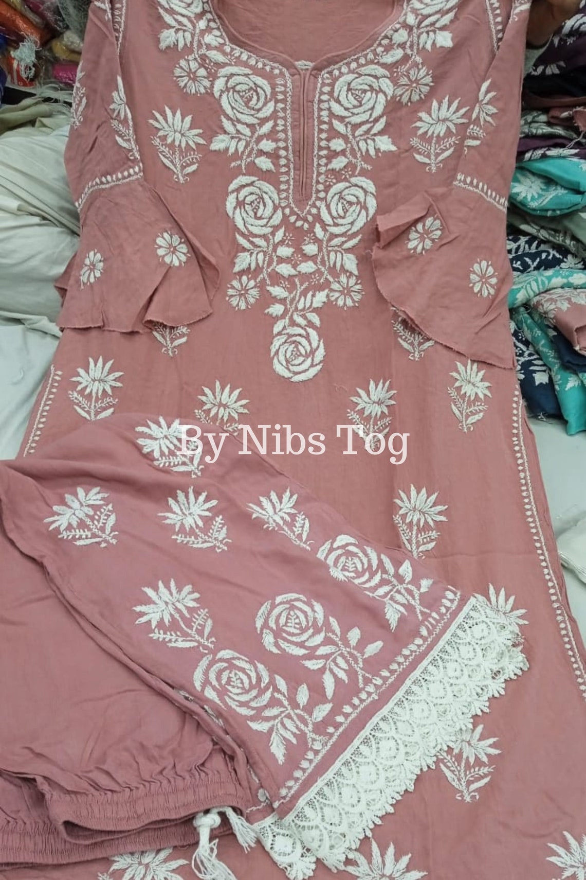 Nibs Tog Chikankari Kurta Palazzo Set With Bell Sleeves, Indian Ethnic ...