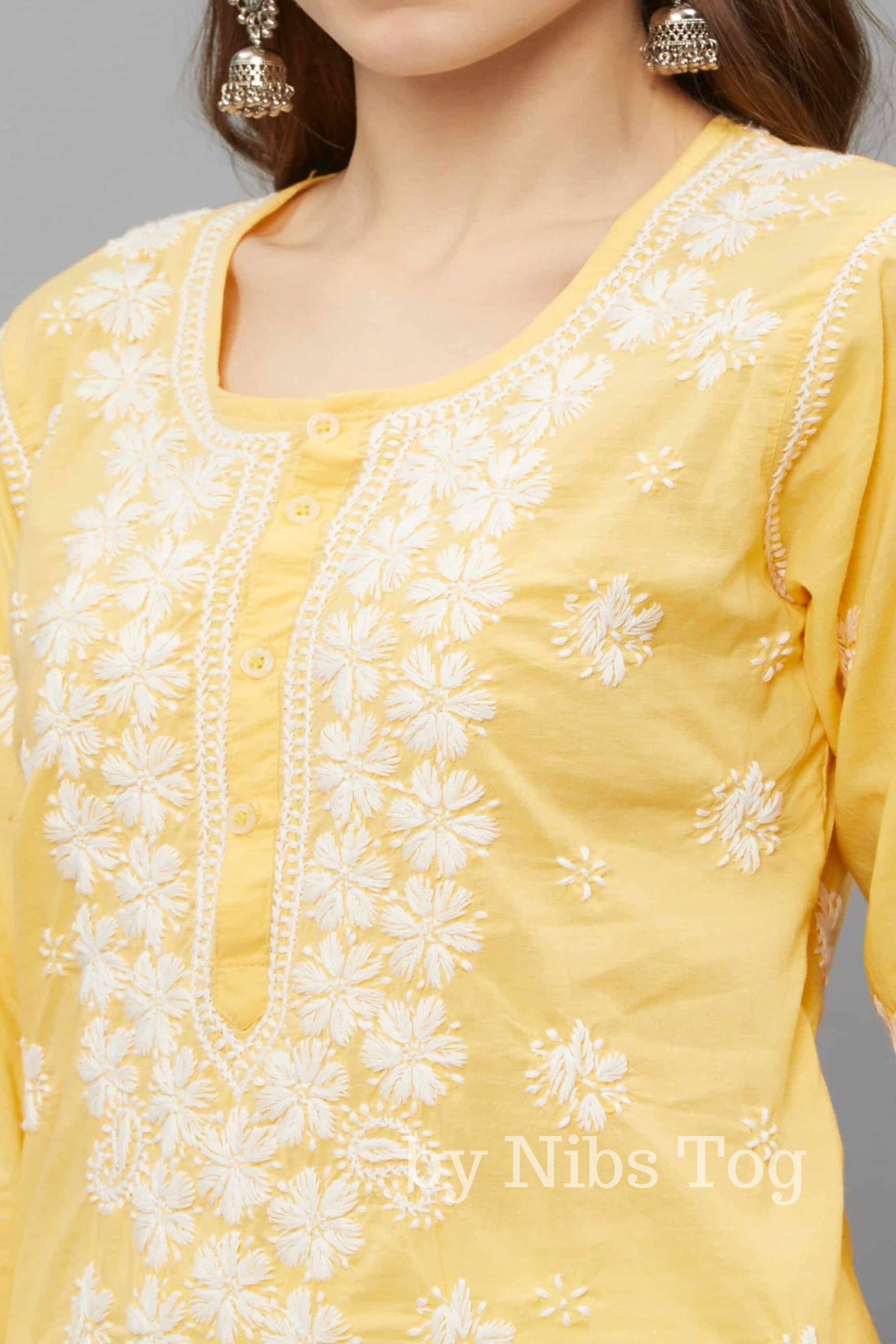 Nibs Tog Womens Lucknowi Chikankari Hand Embroidered Straight Cotton ...