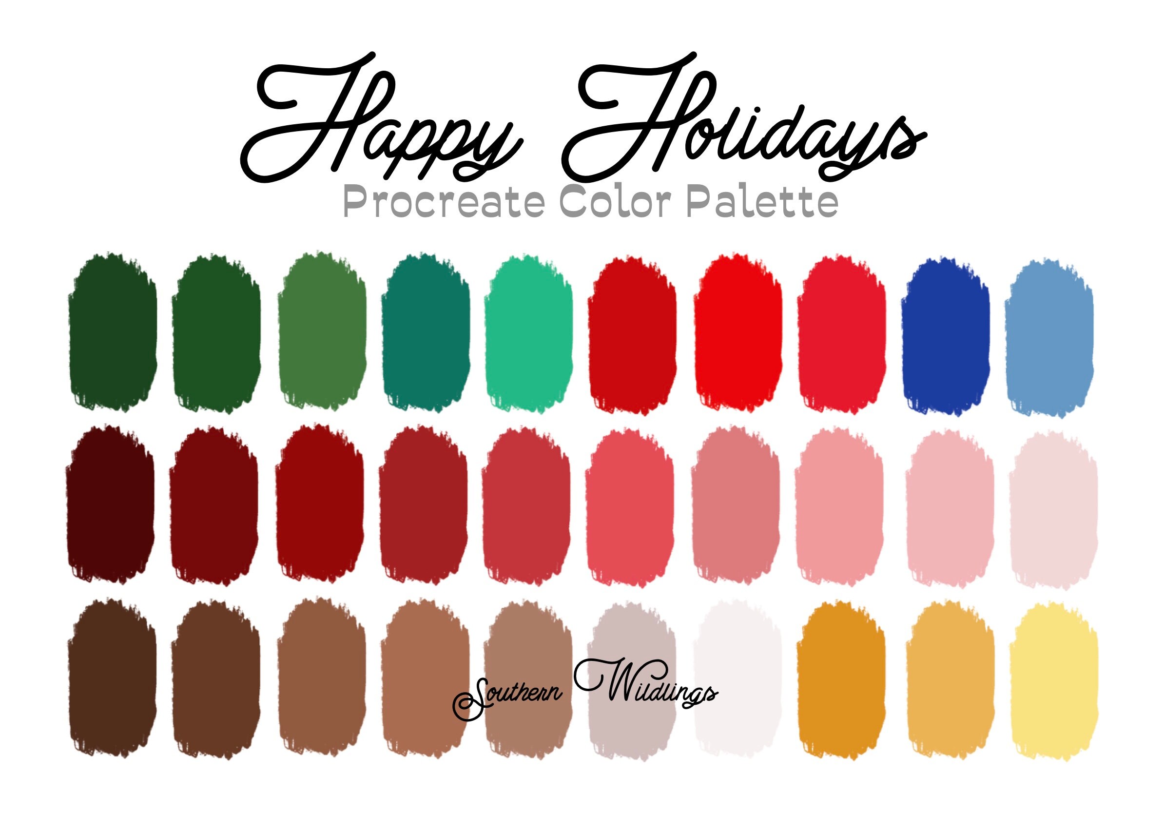 Happy Holidays Procreate Color Palette, Holiday Winter Christmas Colors ...