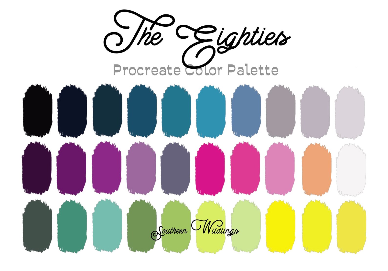 The Eighties Procreate Color Palette, Bright Colors, Procreate Swatches ...