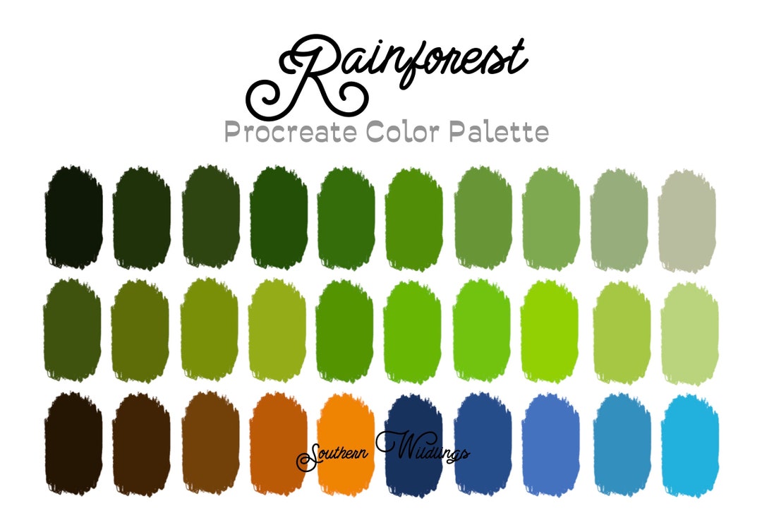 Rainforest Procreate Color Palette, Green Brown and Blue Shades ...