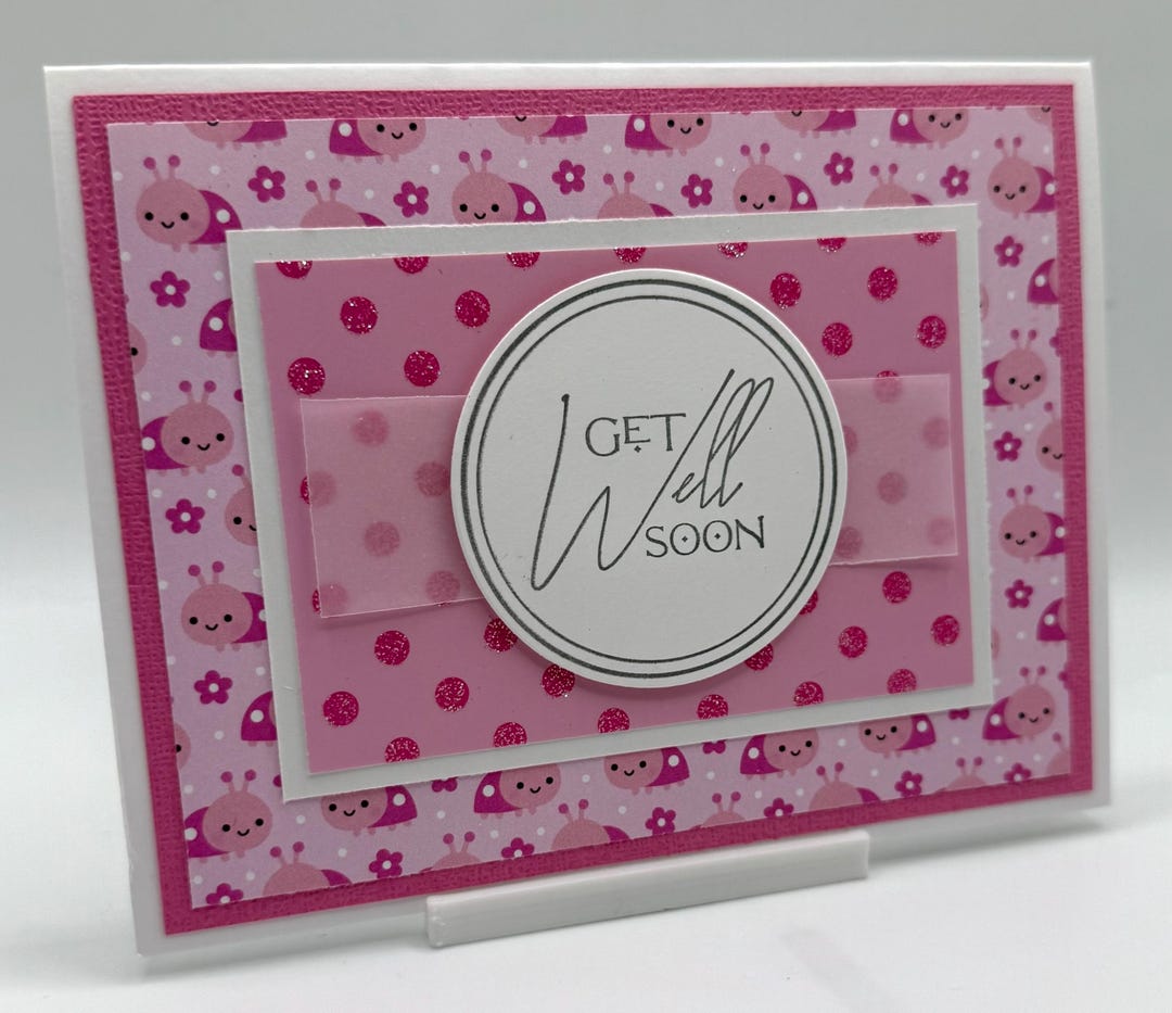 Handmade Get Well Soon Card Pink Ladybugs and Glitter - Etsy