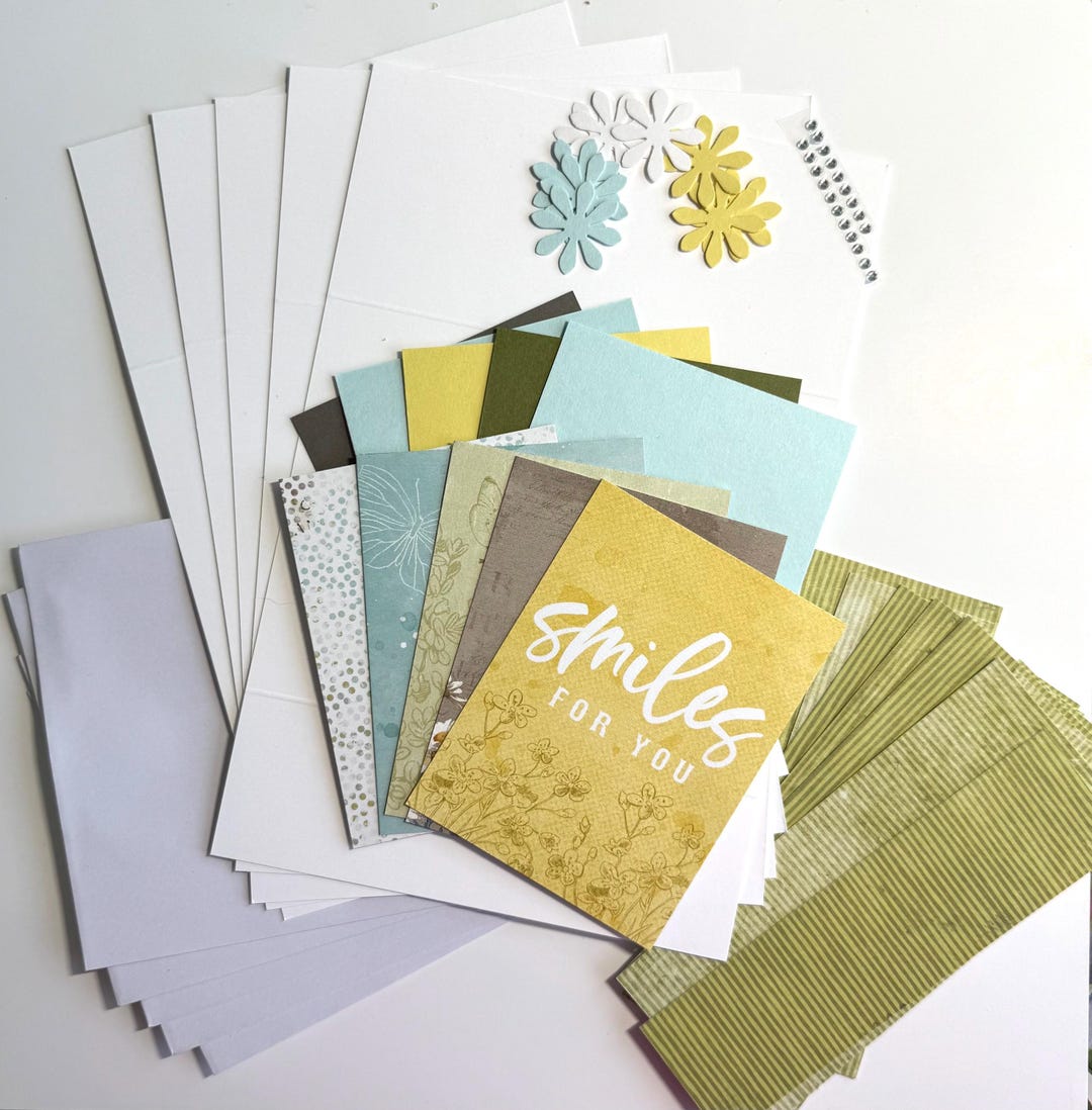 DIY Card Kit Handmade Cards Blue and Yellow 5 Cards With a Variety of ...