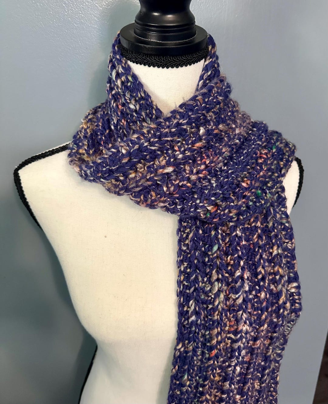 Blue Marled Handmade Crochet Scarf - Etsy