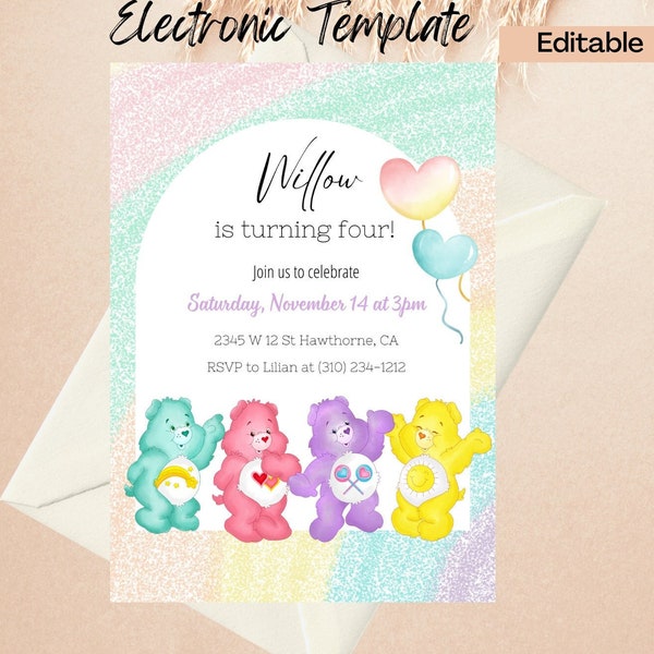 Care Bear Birthday Invitation - Etsy