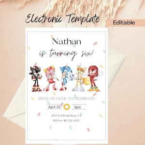 Sonic Birthday Invitation, Digital and Printable Sonic Watercolor ...