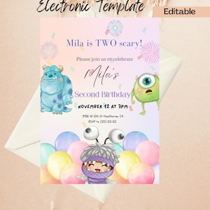 Monsters Inc Second Birthday Invitation, Digital and Printable Monsters ...