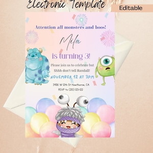 Monsters Inc Birthday Invitation, Digital and Printable Monsters Inc ...
