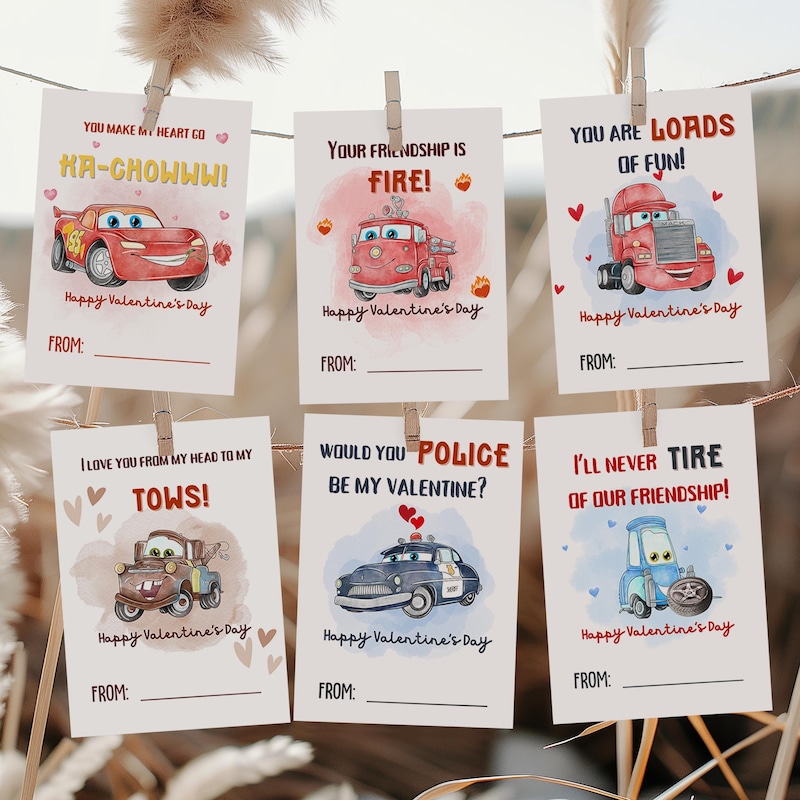 Cars Valentine Cards - Etsy