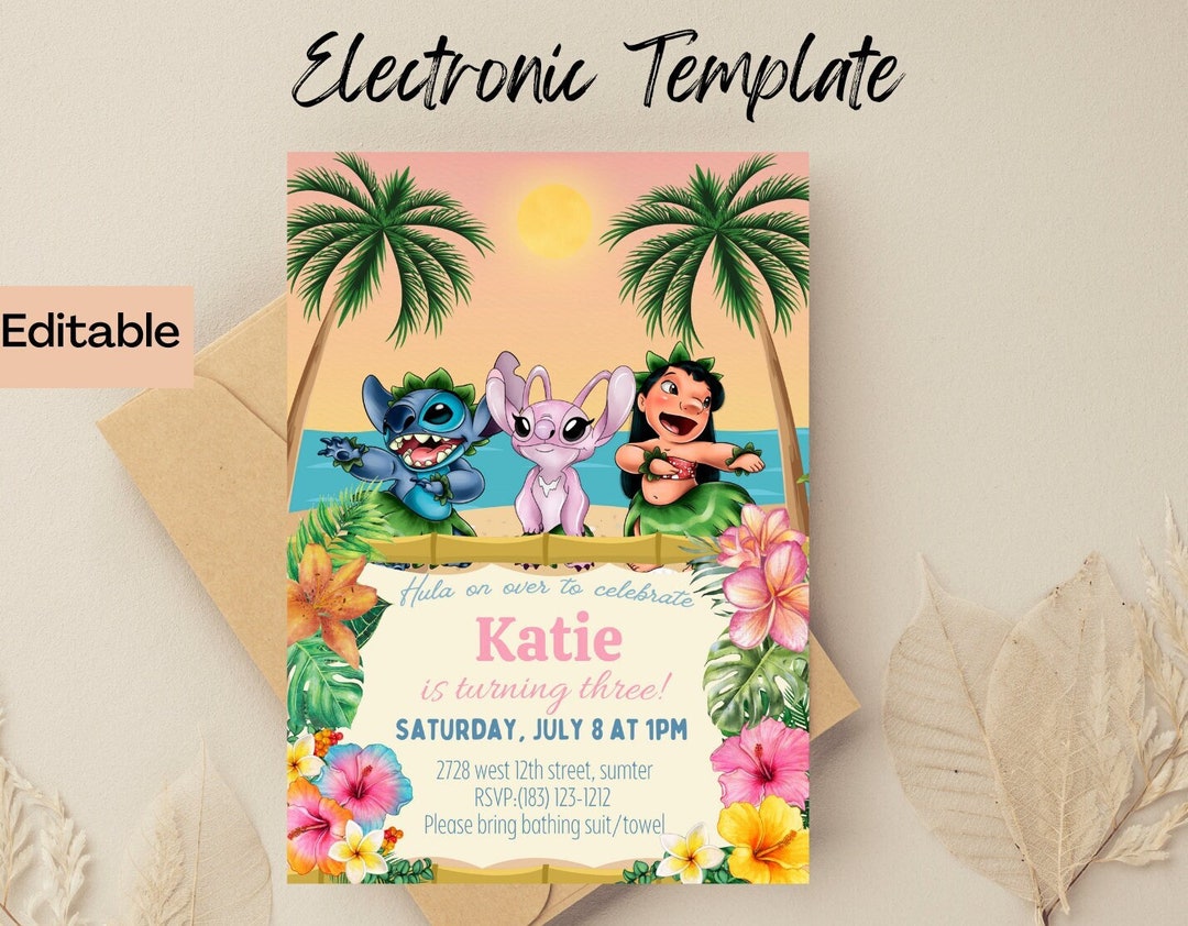 Angel, Lilo, and Stitch Birthday Invitation Lilo and Stitch Digital ...