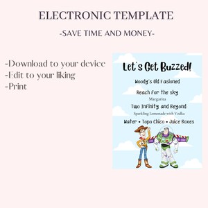 Toy Story Bar Menu Digital Template - Etsy