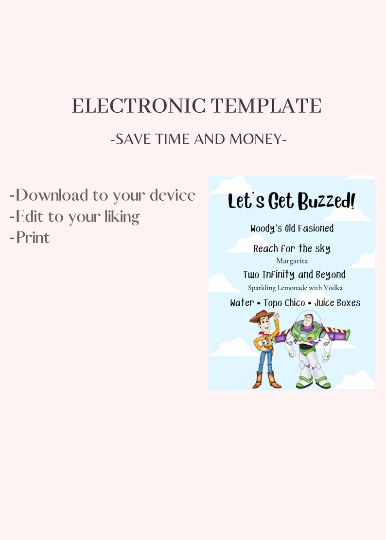 Toy Story Bar Menu Digital Template - Etsy