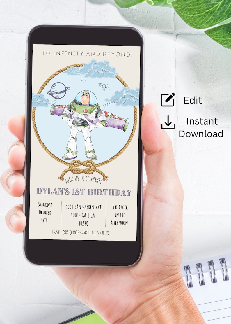 Buzz Lightyear Birthday Invitation, Digital and Printable Invite, Toy ...