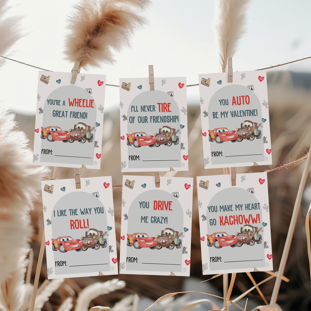 Cars Valentines Day Card, Tags for Valentine, Kids Funny Valentine ...