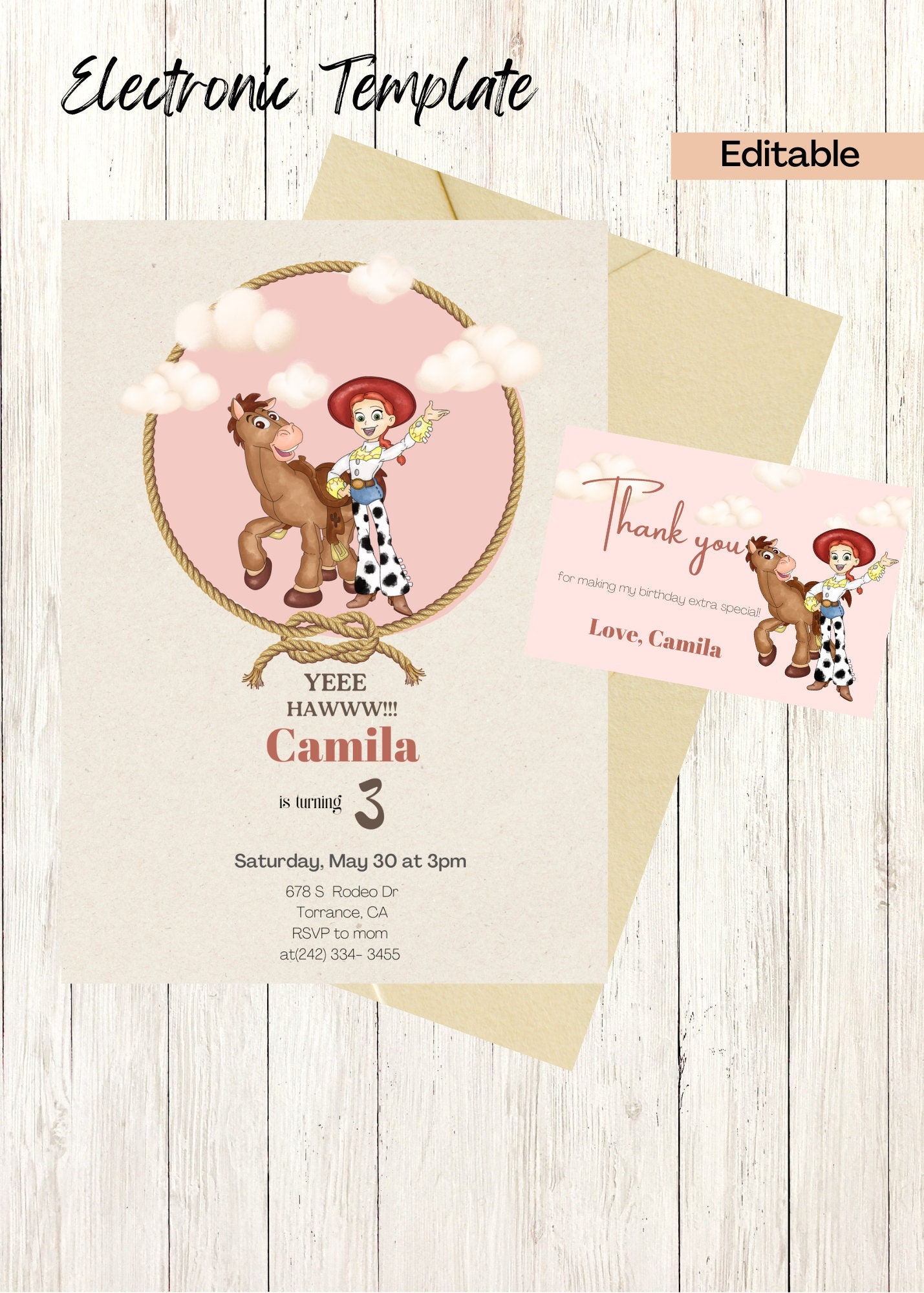 Girl Toy Story Birthday Invitation and Thank You Card. Jessie and ...