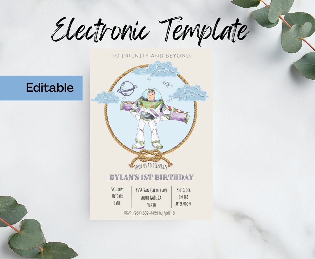 Buzz Lightyear Birthday Invitation, Digital and Printable Invite, Toy ...