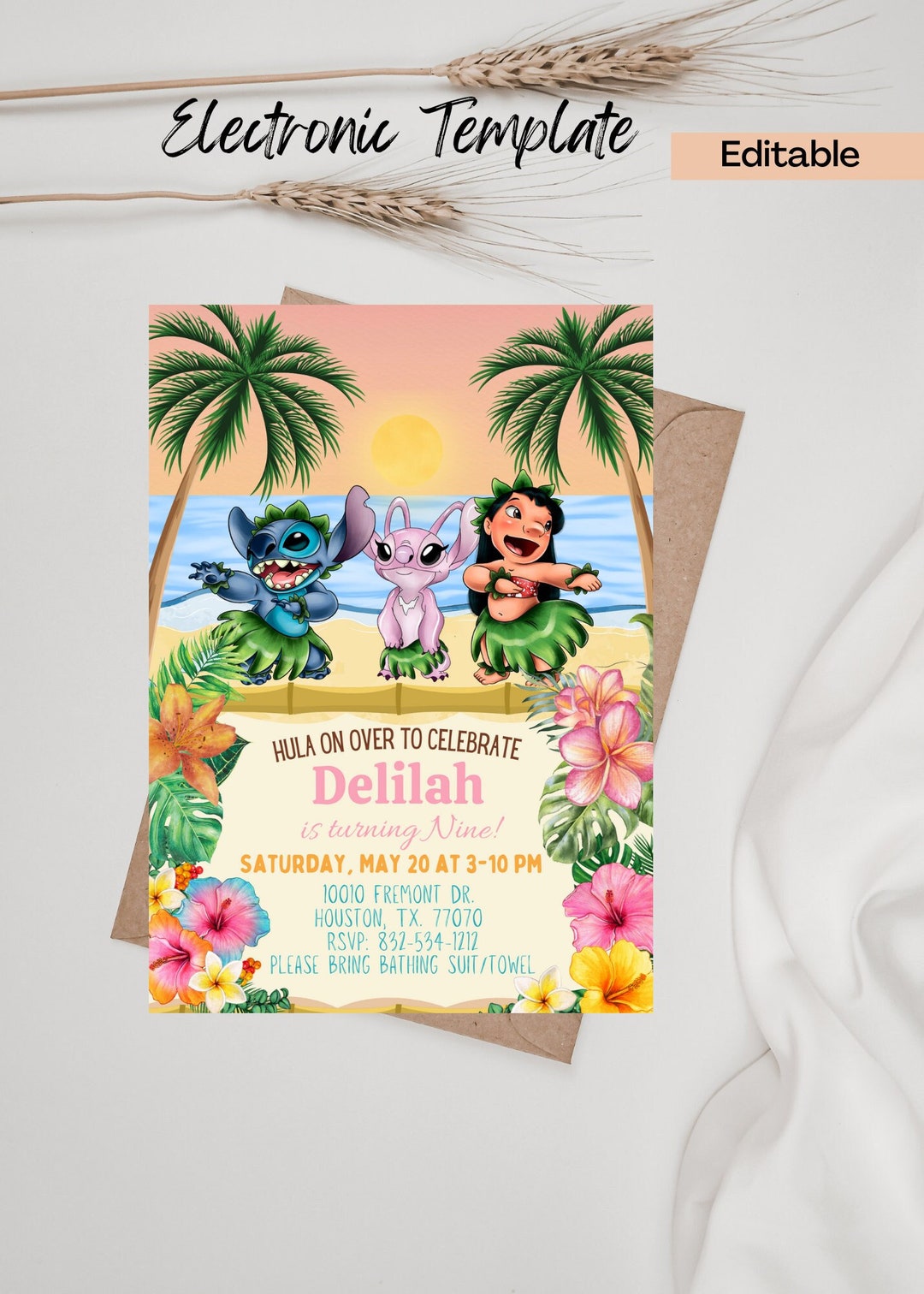 Angel Lilo and Stitch Birthday Invitation Lilo and Stitch - Etsy