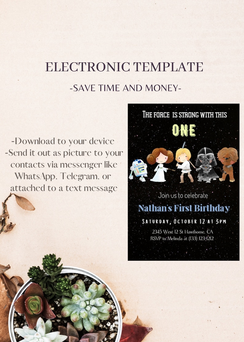 Star Wars First Birthday Invitation, Digital and Printable Invitation ...