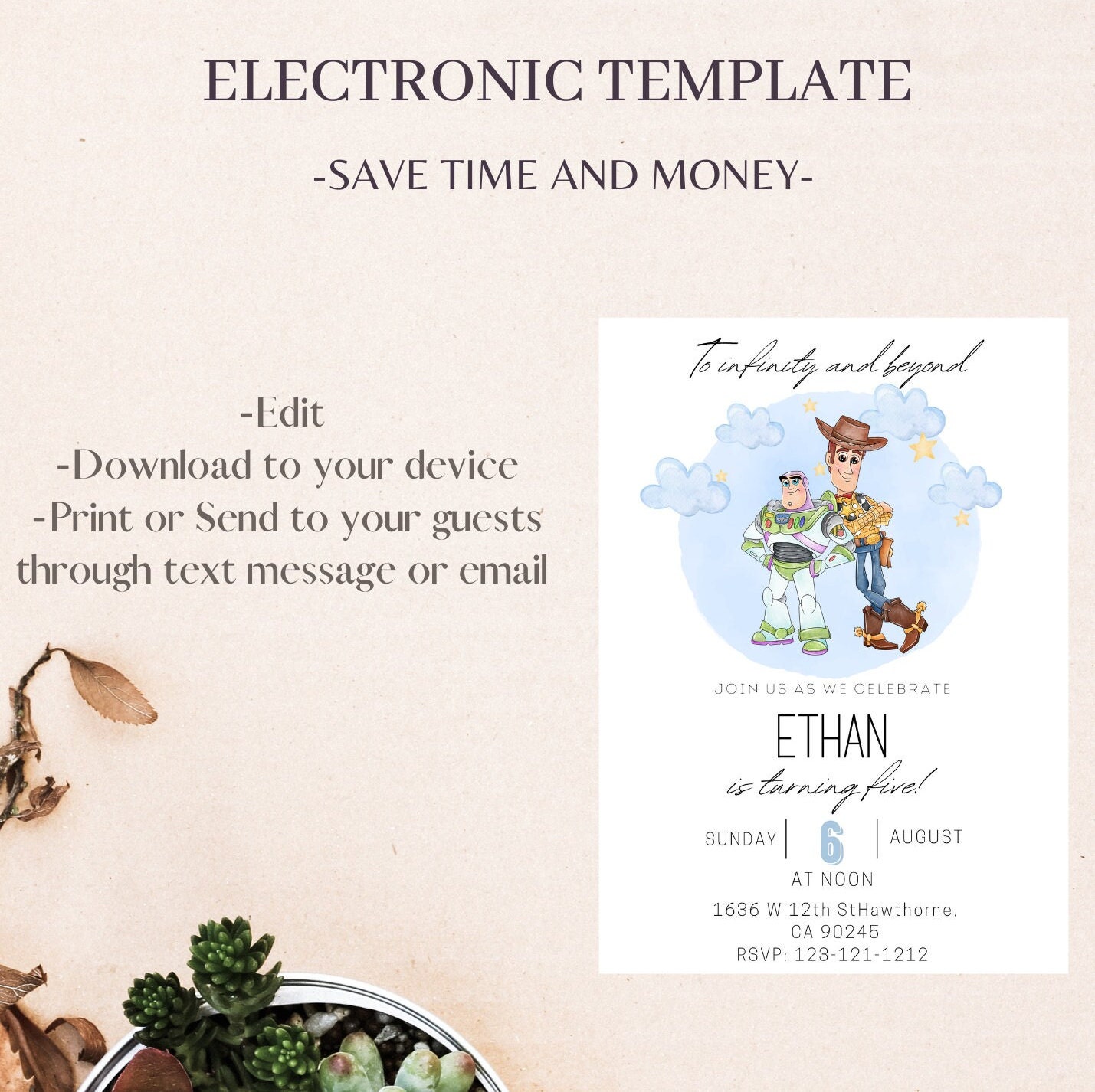 Buzz Lightyear and Woody Birthday Invitation, Digital and Printable Toy ...