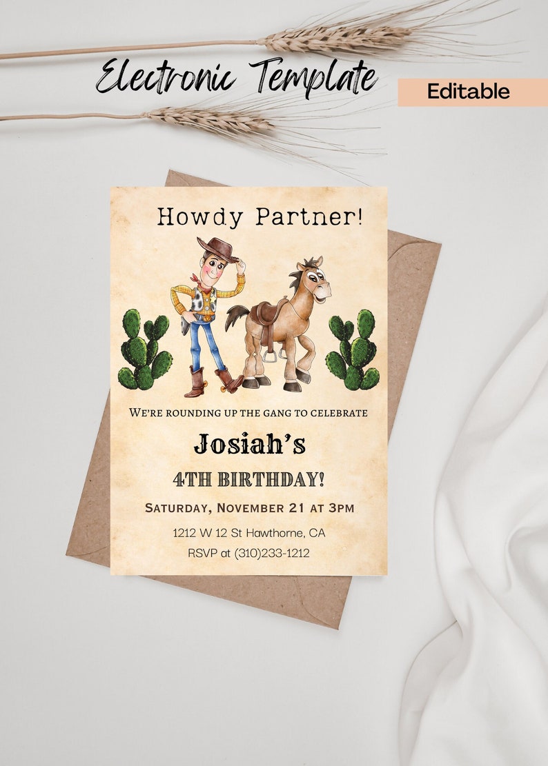 Woody and Bullseye Birthday Invitation, Toy Story Digital and Printable ...