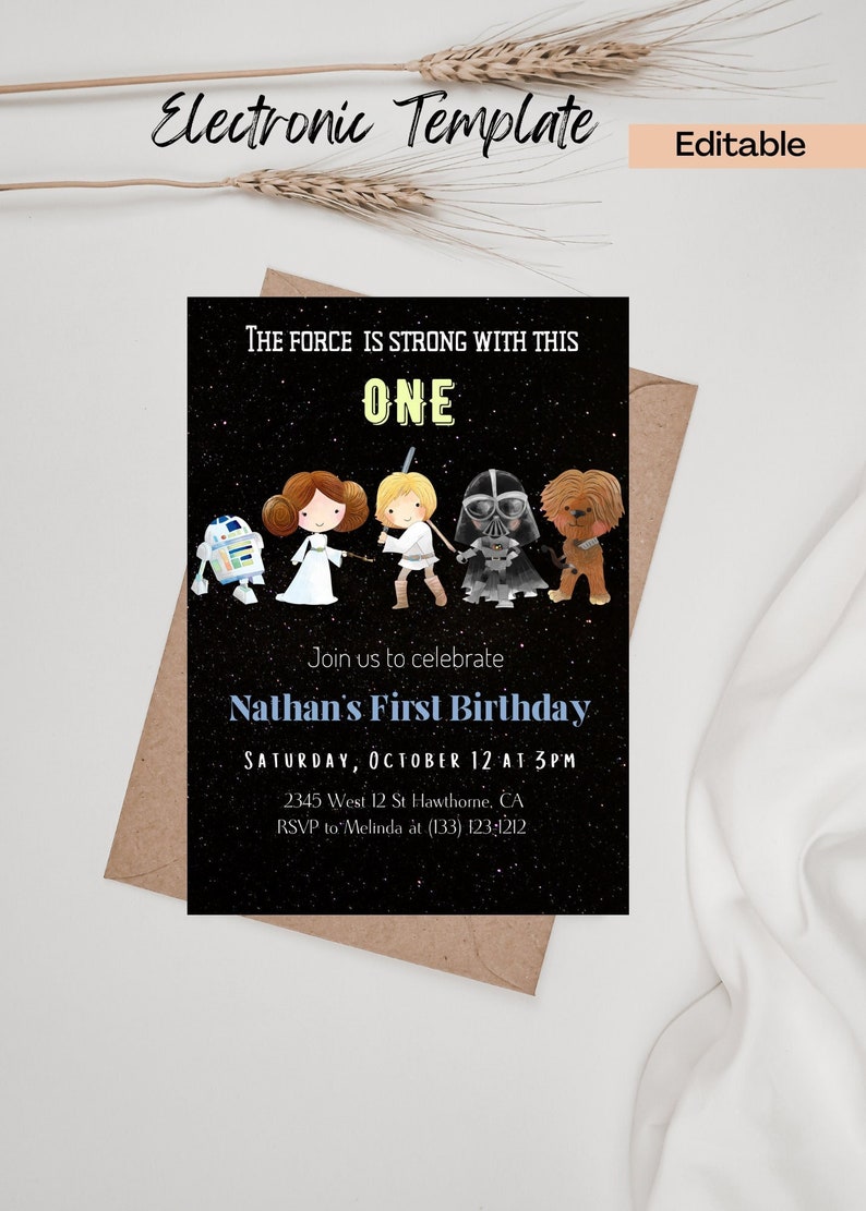 Star Wars First Birthday Invitation, Digital and Printable Invitation ...
