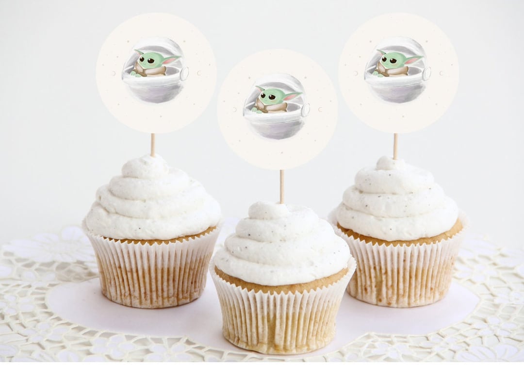 Baby Yoda Cupcake Toppers, Grogu Printable Cupcake Topper, Star Wars ...