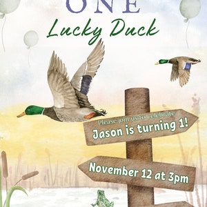 One Lucky Duck Birthday Invitation, Duck Hunting Birthday Invitation ...