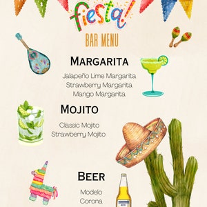Fiesta Party Bar Menu, Watercolor Editable Bar Menu - Etsy