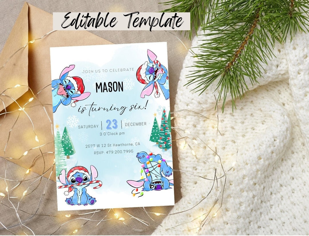 Editable Christmas Stitch Birthday Invitation, Digital and Printable ...