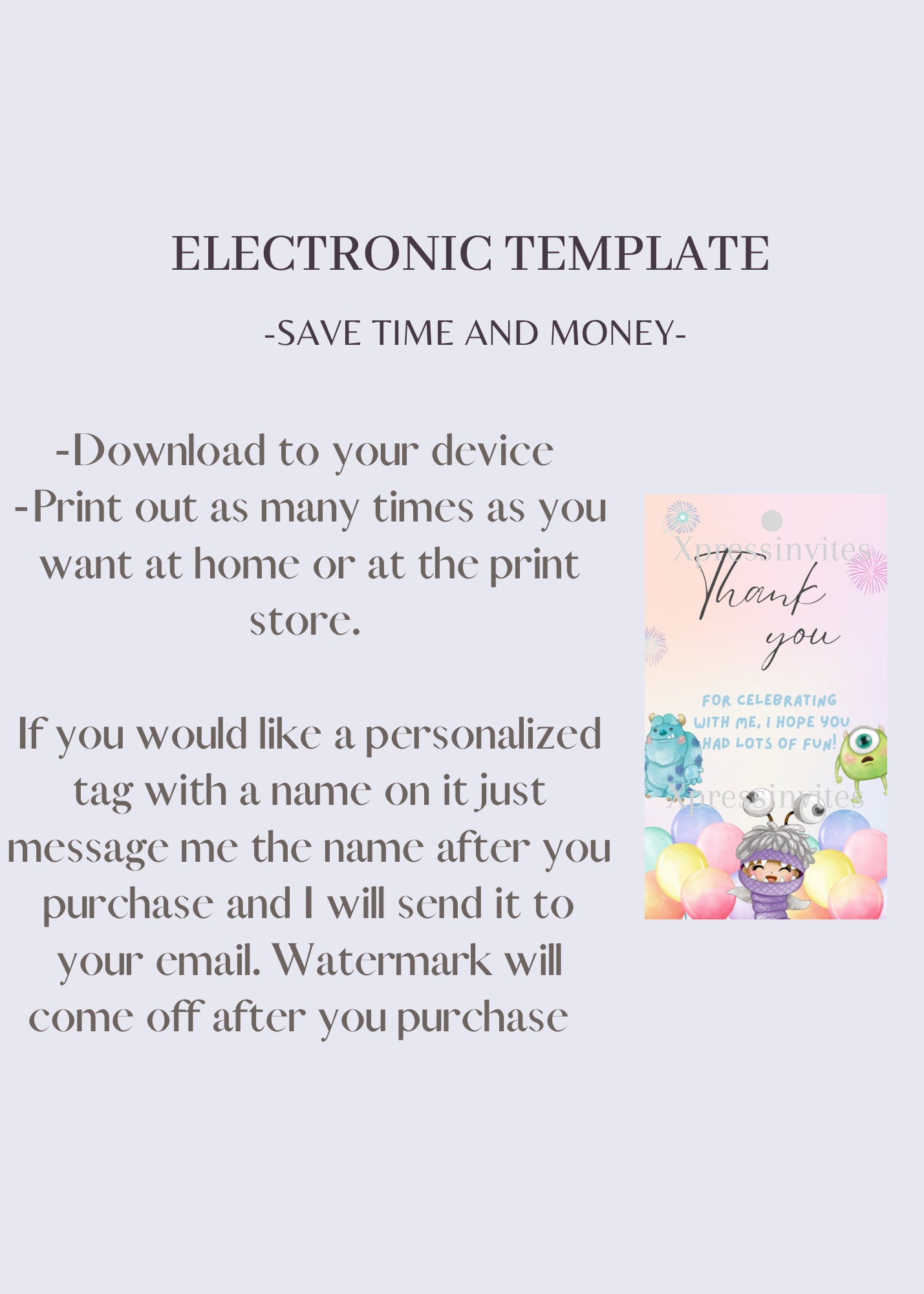 Monsters Inc Thank You Tags Printable Thank You Tags - Etsy Australia