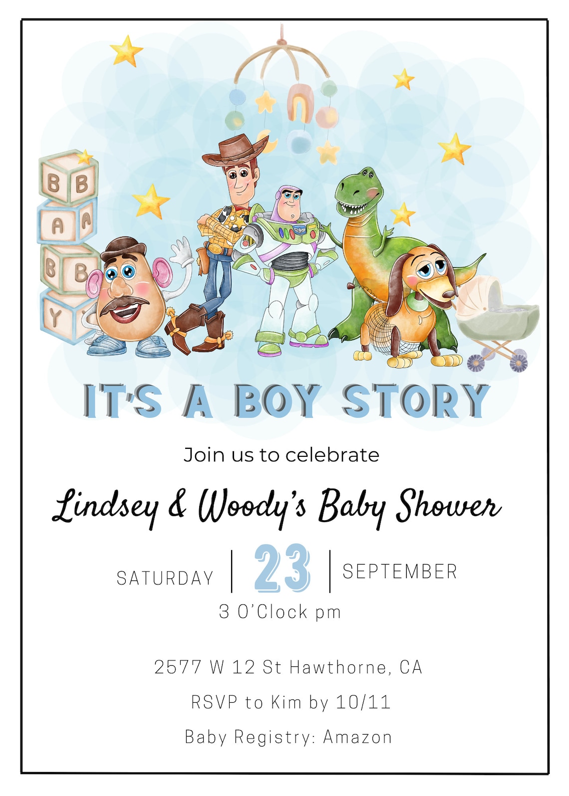 It’s a Boy Story Baby Shower Invitation, Toy Story Digital and ...