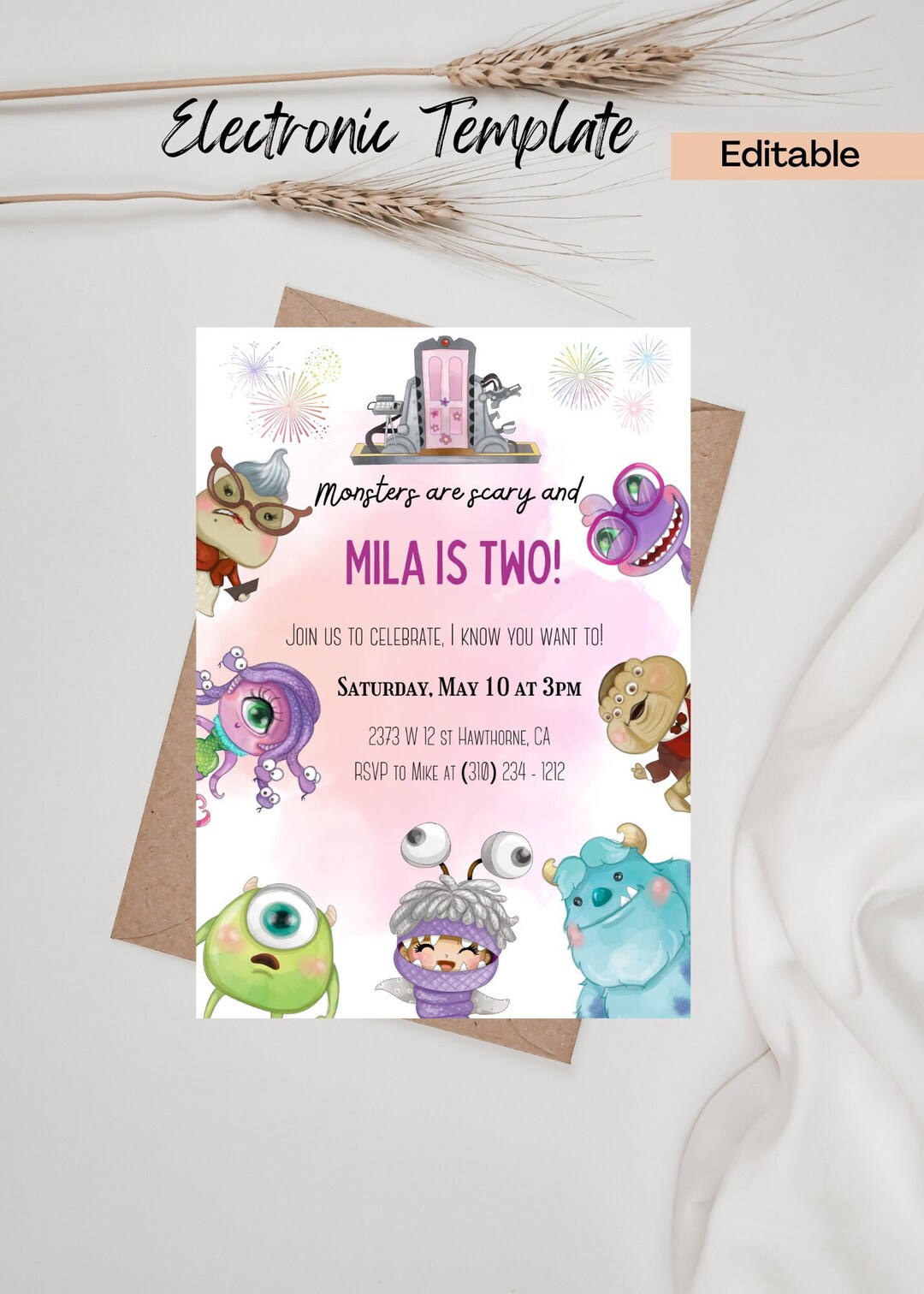 Monsters Inc Birthday Invitation, Digital and Printable, Second ...